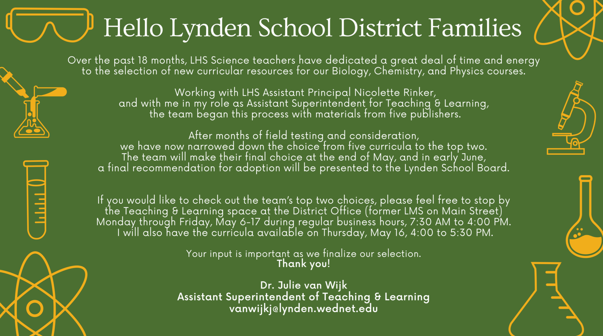 Have a Say in LHS Science Curriculum – Lynden School District