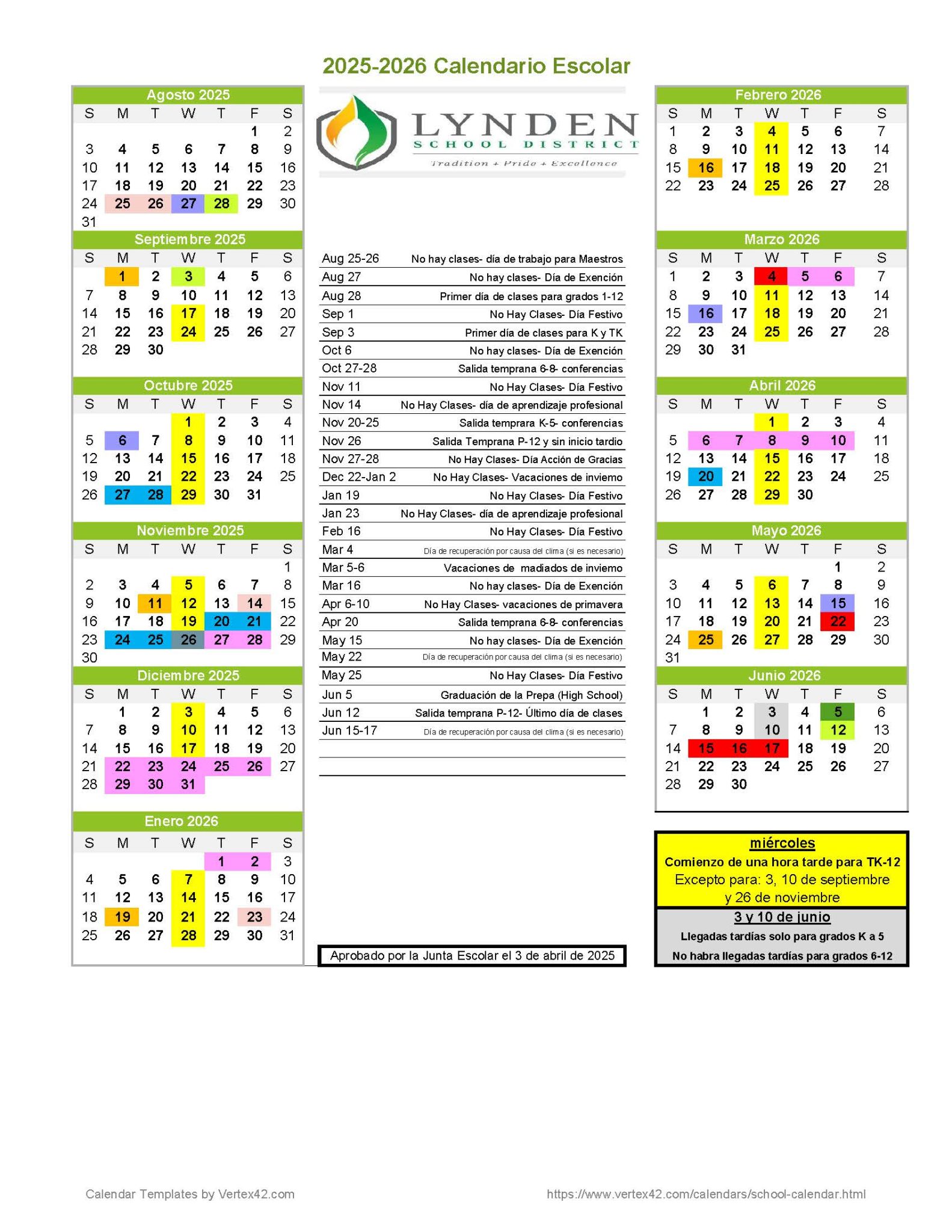 2025-2026 Academic Calendar – Lynden School District